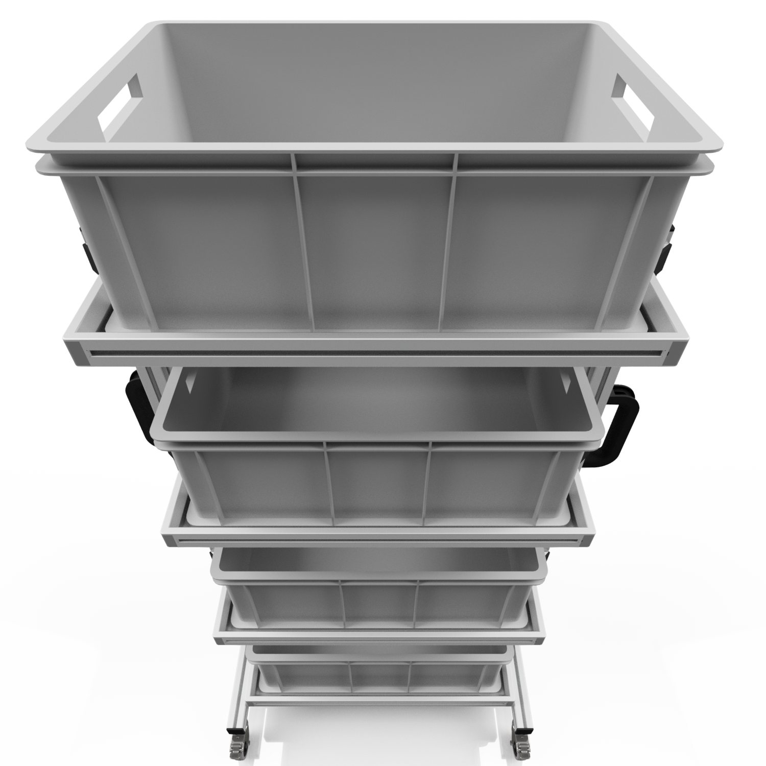 Systemwagen für Eurobehälter 60 x 40 H 134 cm ohne Auszug | 4x Tablar, für 4 x EG64/22, ohne ...